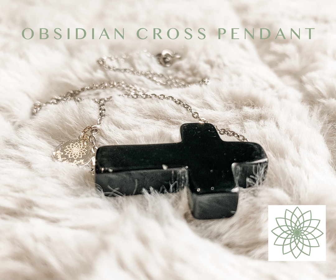 Black Obsidian Cross Stone Pendant. Crystals for Protection. - Etsy