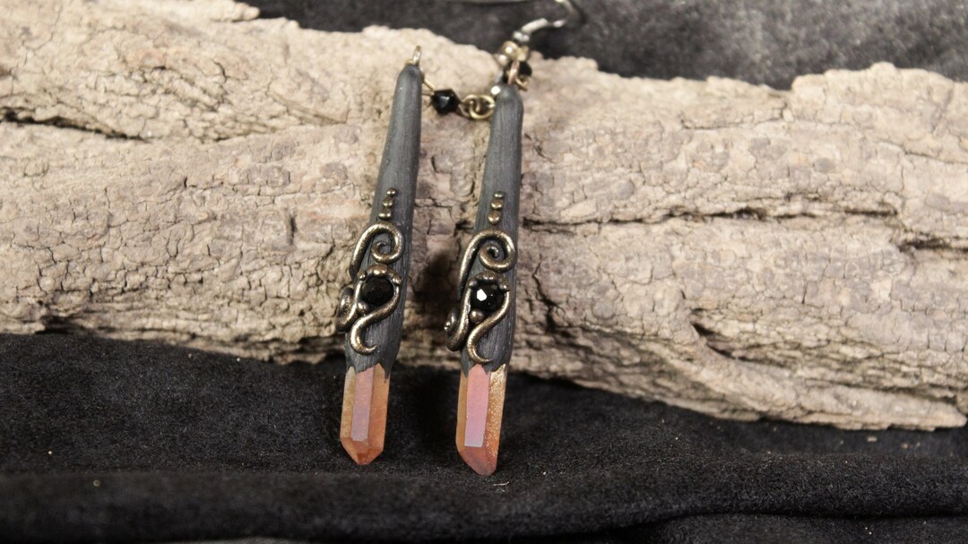 Witch Earrings With Aura Quartz, Fantasy Cosplay Hanging Earrings ...