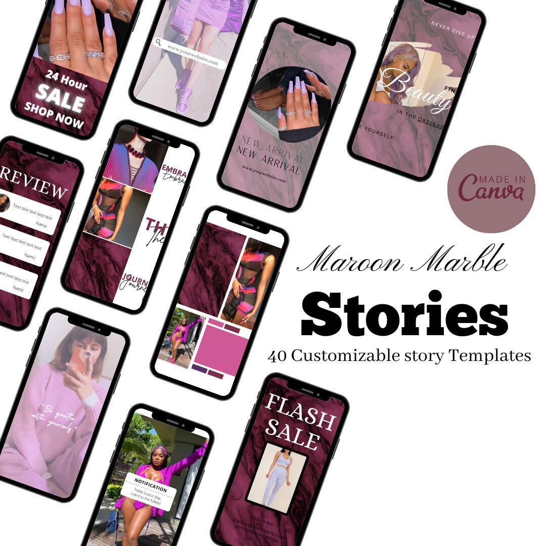 Maroon Marble Instagram Story Templates Canva - Instagram Branding ...