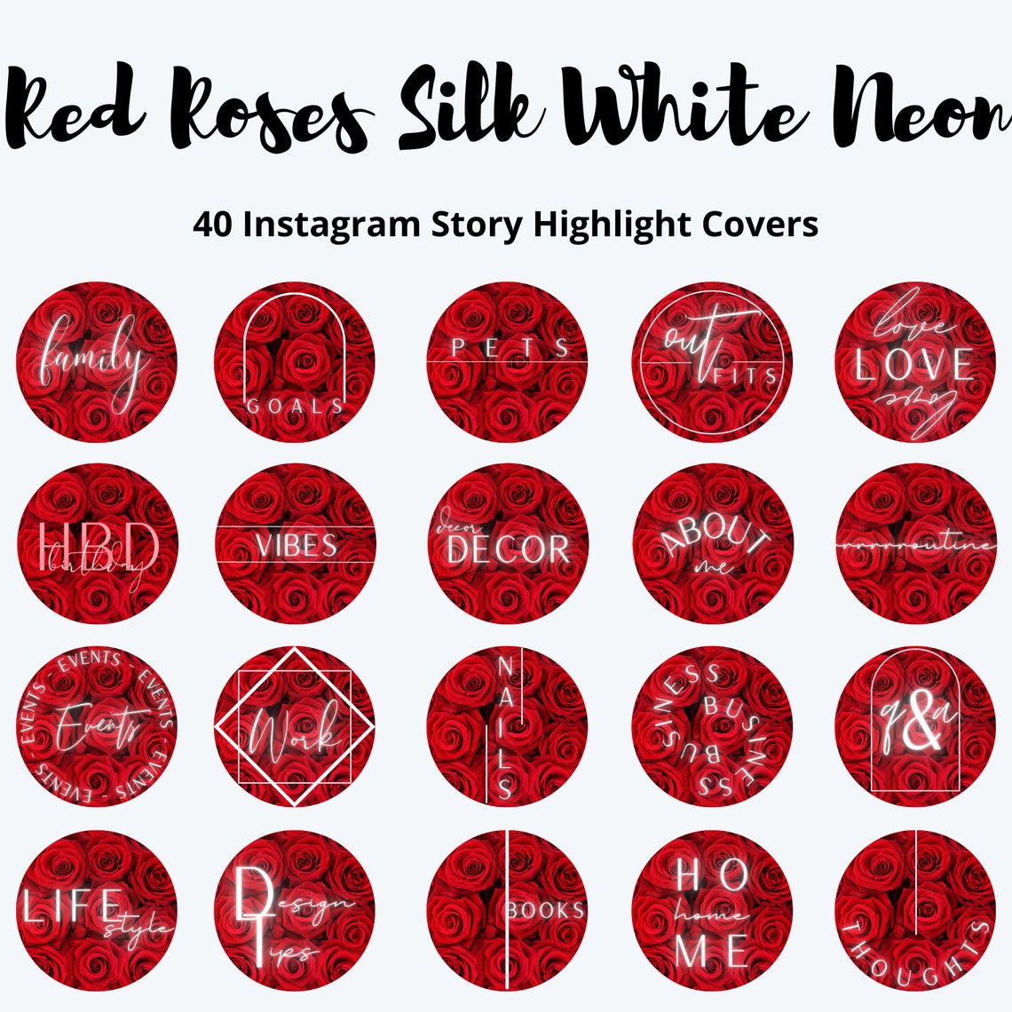 40 Instagram Highlight Covers Red Roses Silk White Neon - Etsy