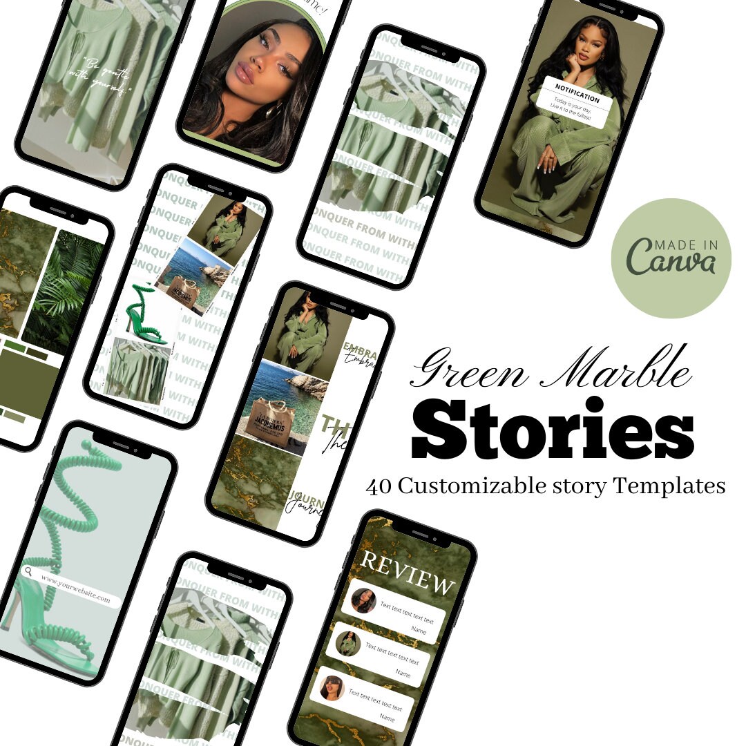 Green and Gold Marble Instagram Story Templates Canva - Instagram ...