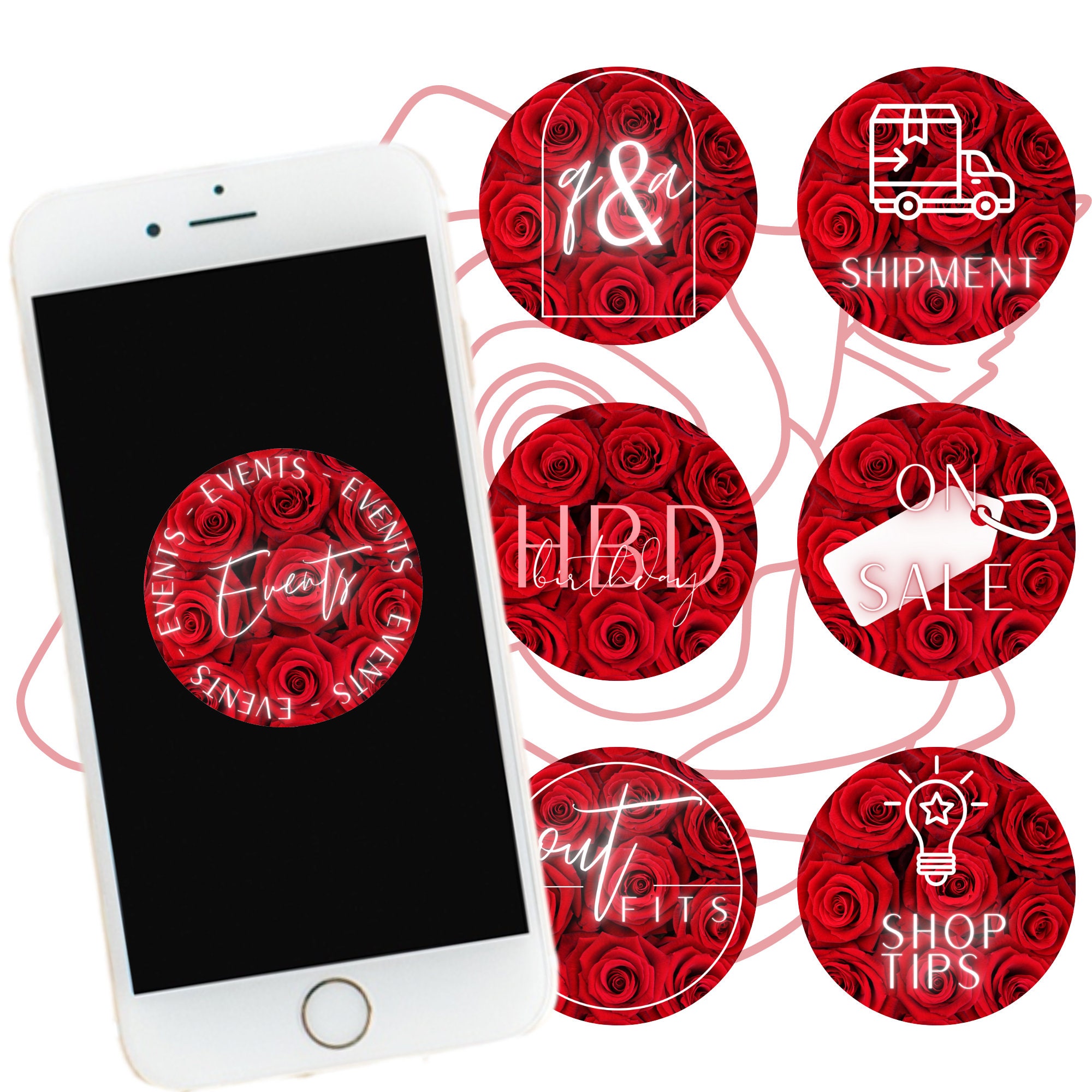 40 Instagram Highlight Covers Red Roses Silk White Neon - Etsy