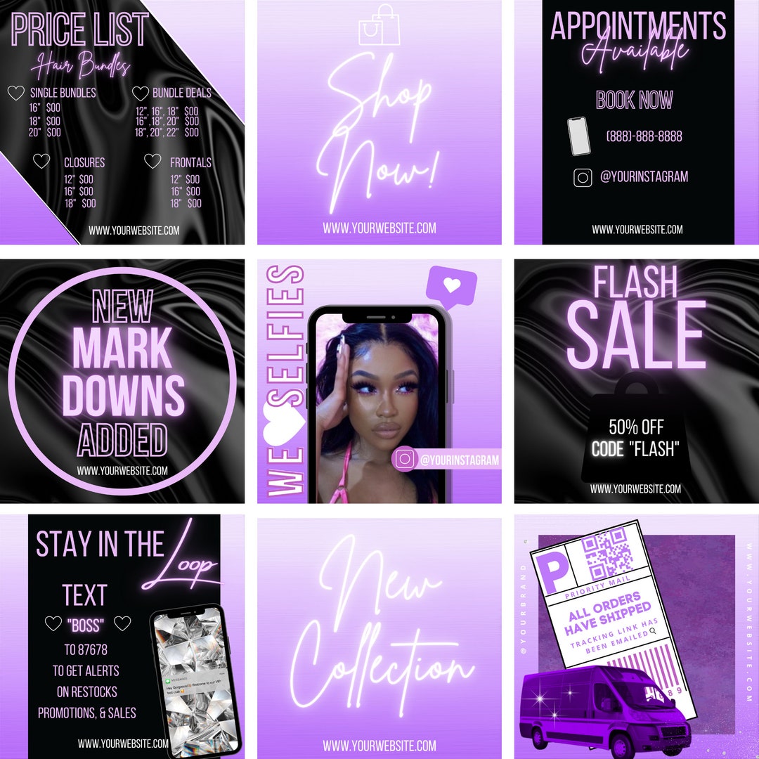 25 Purple Gradient Instagram Post Canva Digital Template Customizable ...