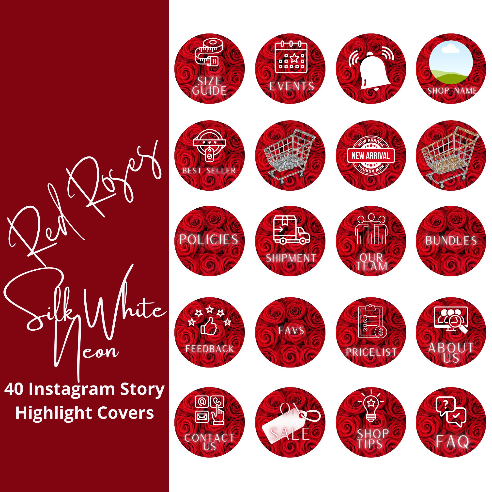 40 Instagram Highlight Covers Red Roses Silk White Neon - Etsy