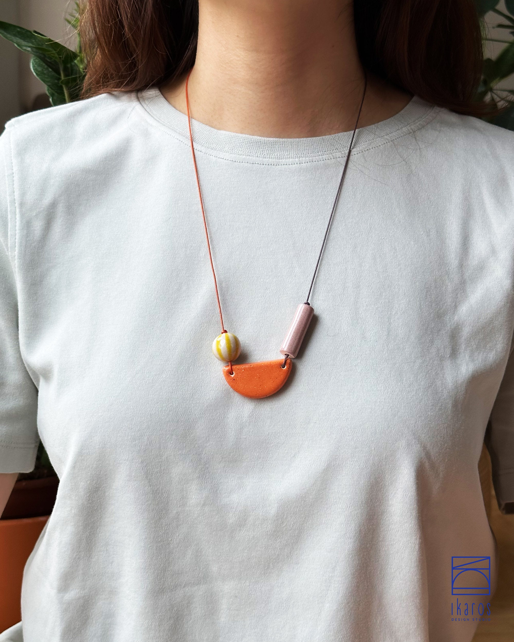 Asymmetrical Colorful Ceramic Statement Necklace, Artisan-made Unique ...