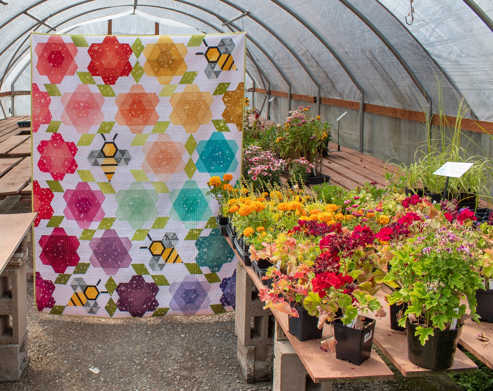 Bumblebee Blossoms, Krista Moser Patterns, Ombre Fabric, Modern Quilt Pattern, 60 Degree Diamond ...