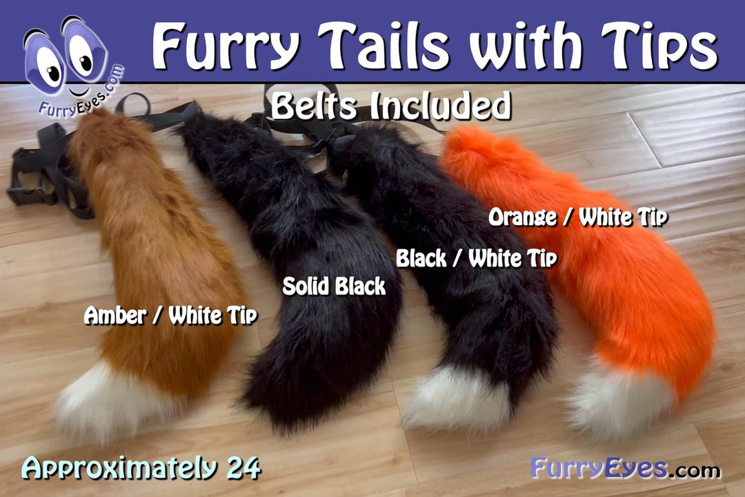 Furry Tails With White Tips - Belt Included - 11 Colors - Cosplay ...