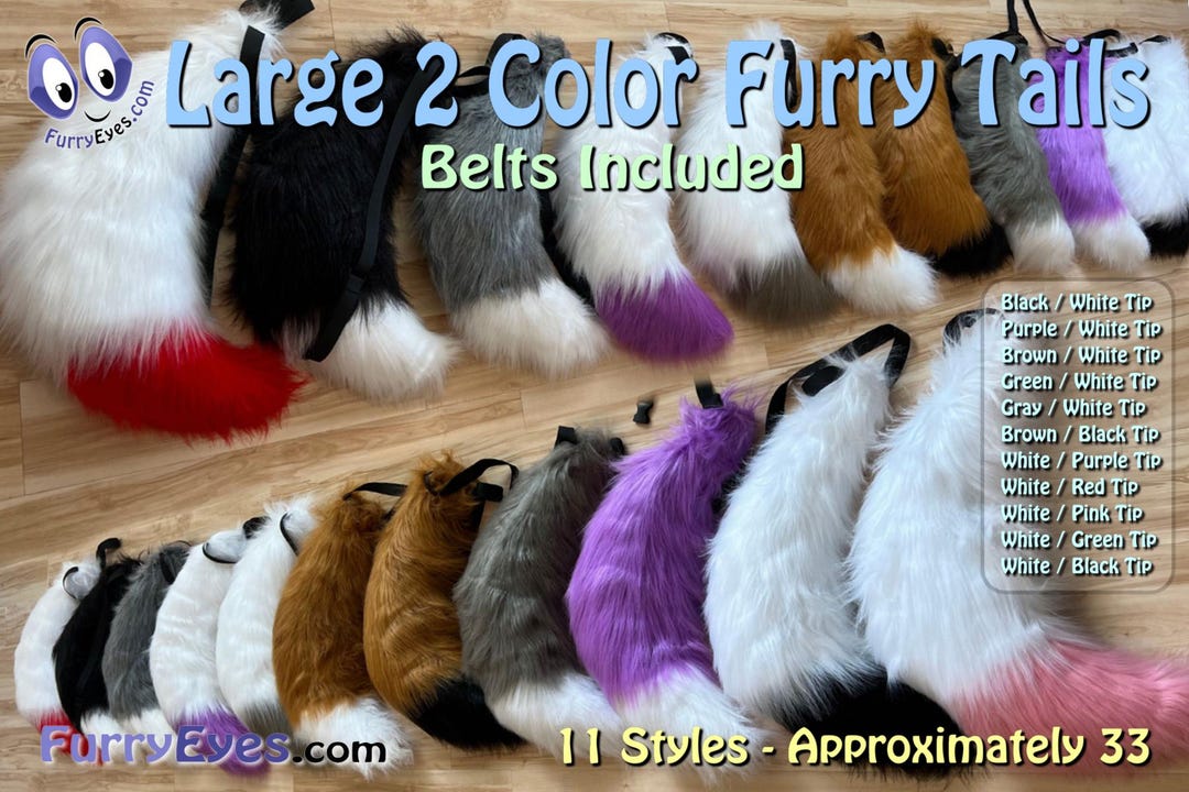 Large 33" Furry Tails With White Tips - Belt Included - 11 Colors ...