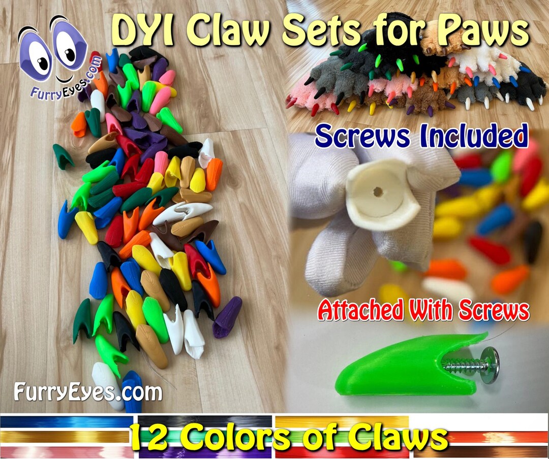 Colored Claws for Paws - 12 Plastic Claw Colors - Cosplay - Fursuiting ...