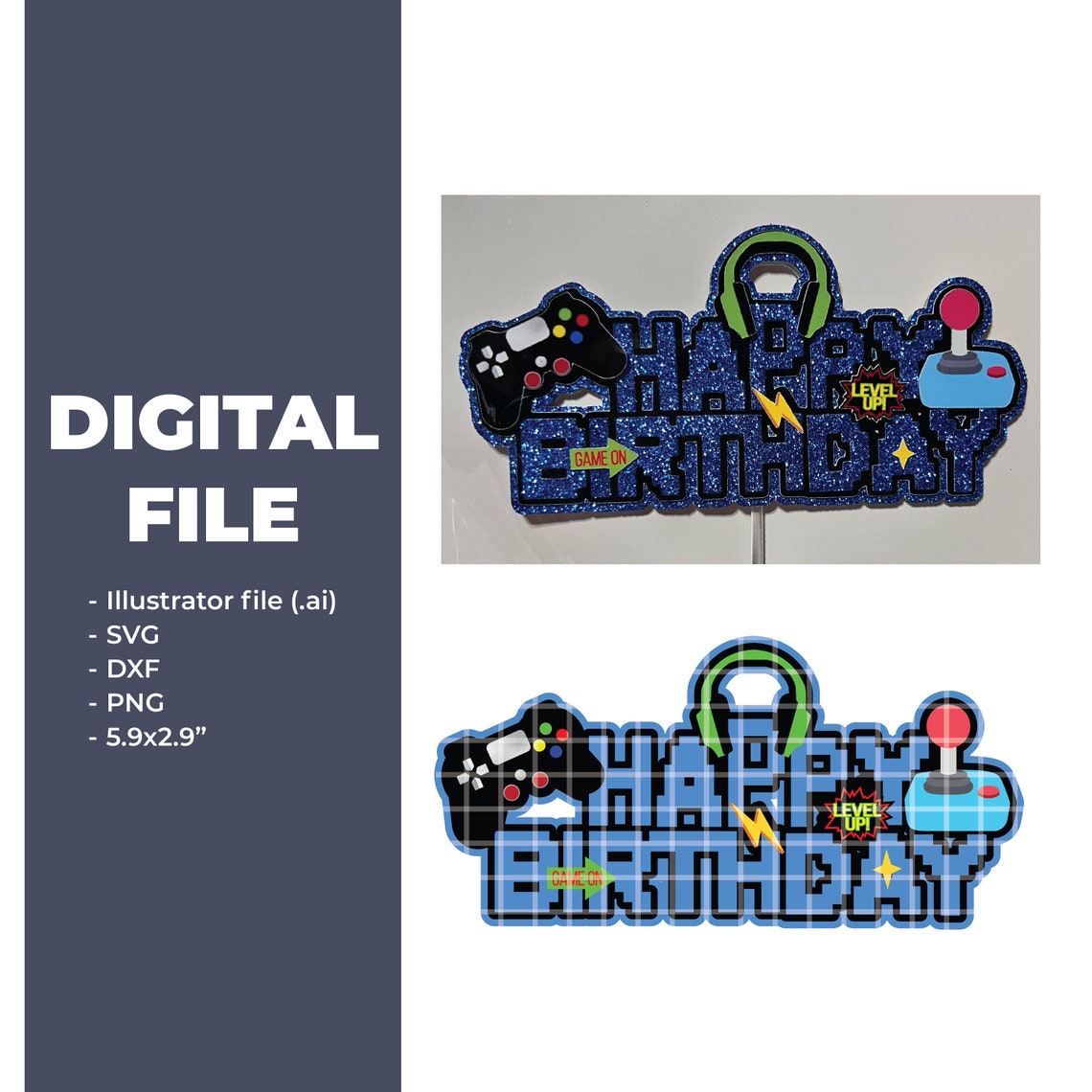 Gamer Hbday Cake Topper SVG | Video Game Birthday Cake Decoration ...
