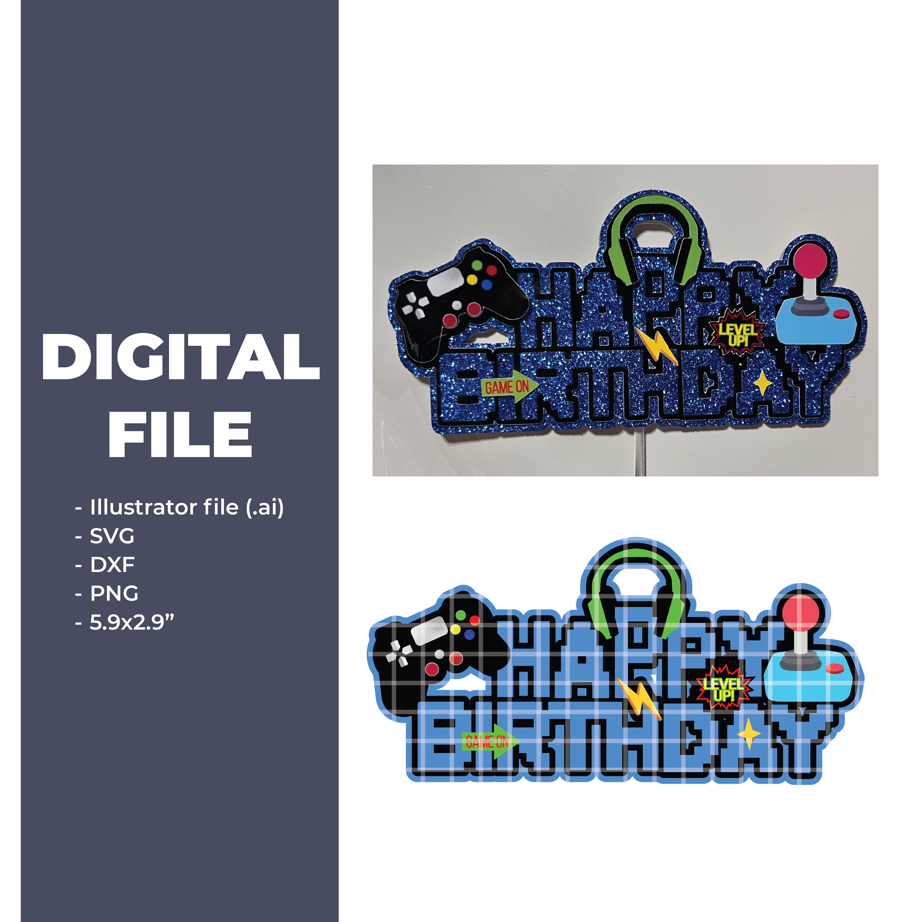 Gamer Hbday Cake Topper SVG | Video Game Birthday Cake Decoration ...