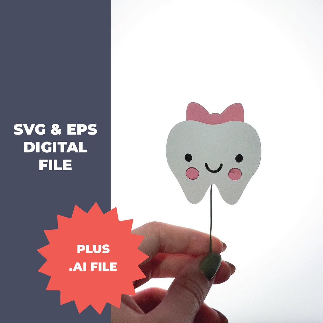 Cute Tooth With Pink Bow SVG | Tooth Clipart EPS | Cute Tooth ...