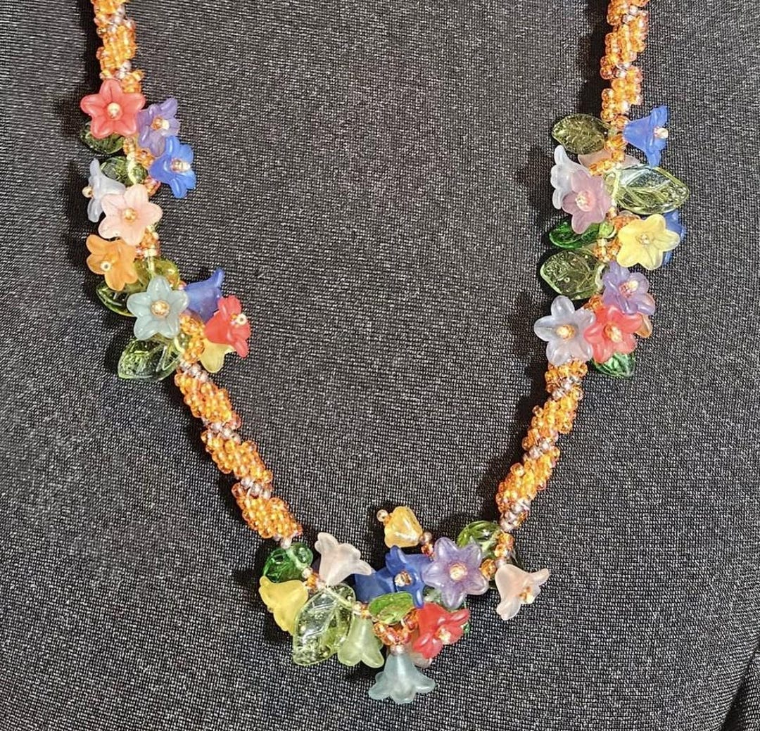 Woven Seed Bead Necklace With Flowers - Etsy