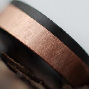 7mm Crosshatch 14k Rose Gold and Black Zirconium Band - Mens Wedding ...