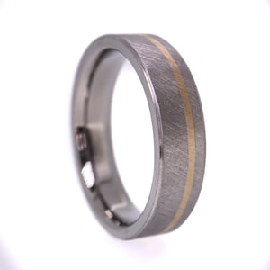 Crosshatch Titanium Band With 14k Yellow Gold Inlay - 6mm Mens Band ...