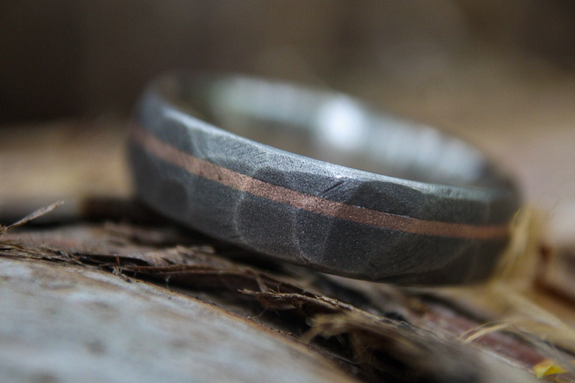 Faceted Titanium with 14k Rose Gold inlay 6mm Men's | Etsy