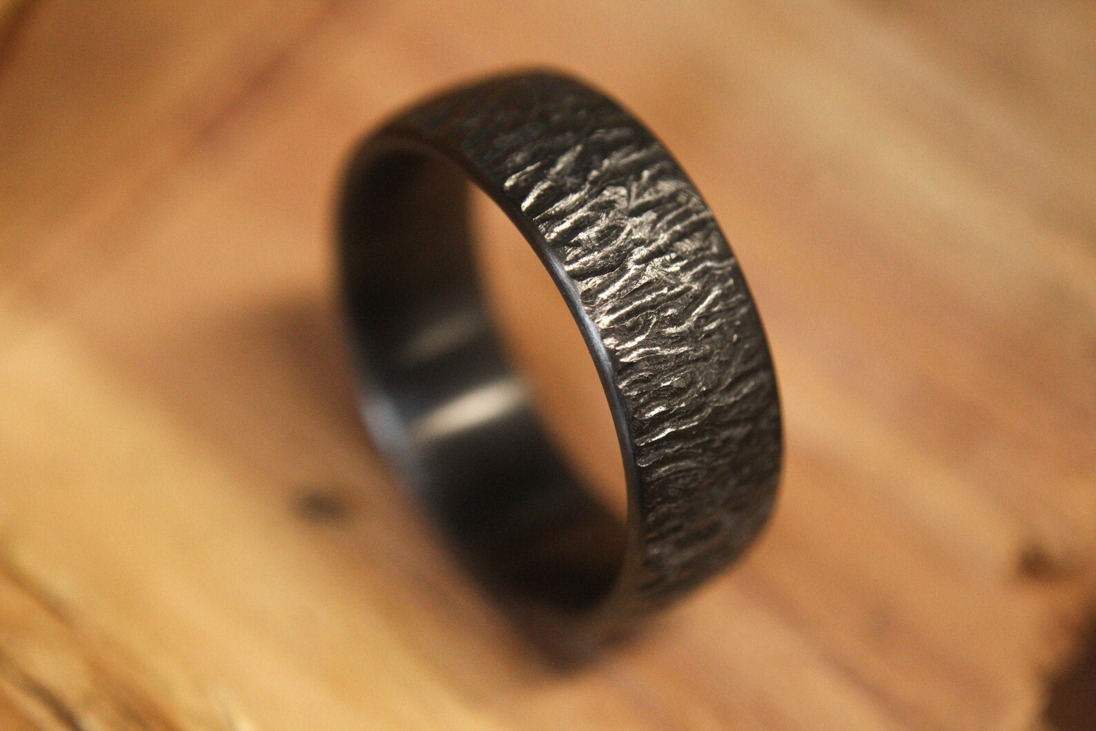 Tree Bark Ring Black Zirconium Men's Wedding Band | Etsy