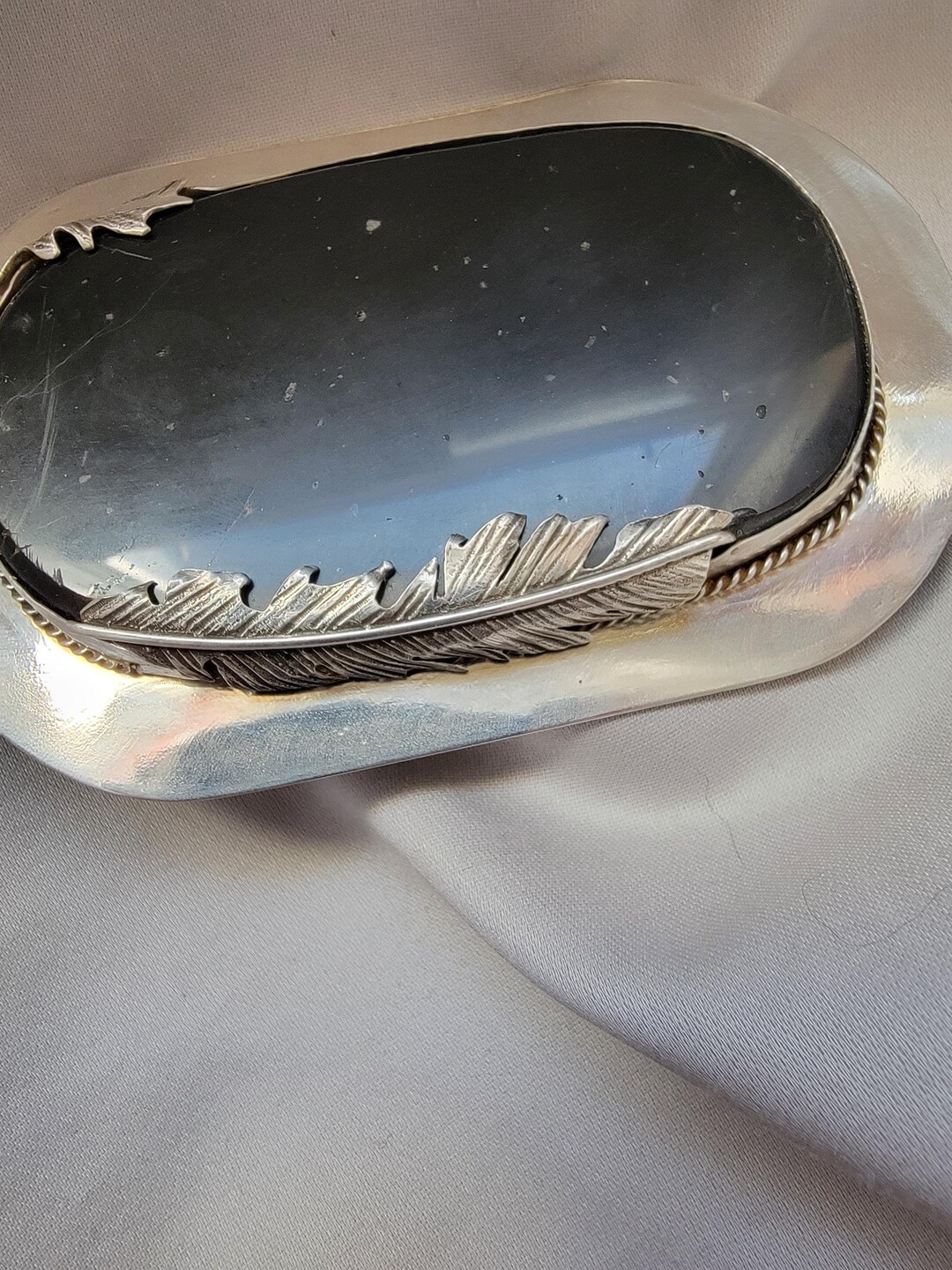 A Beautiful SS Handmade Belt Buckle With a Large Black Elite Shungite ...