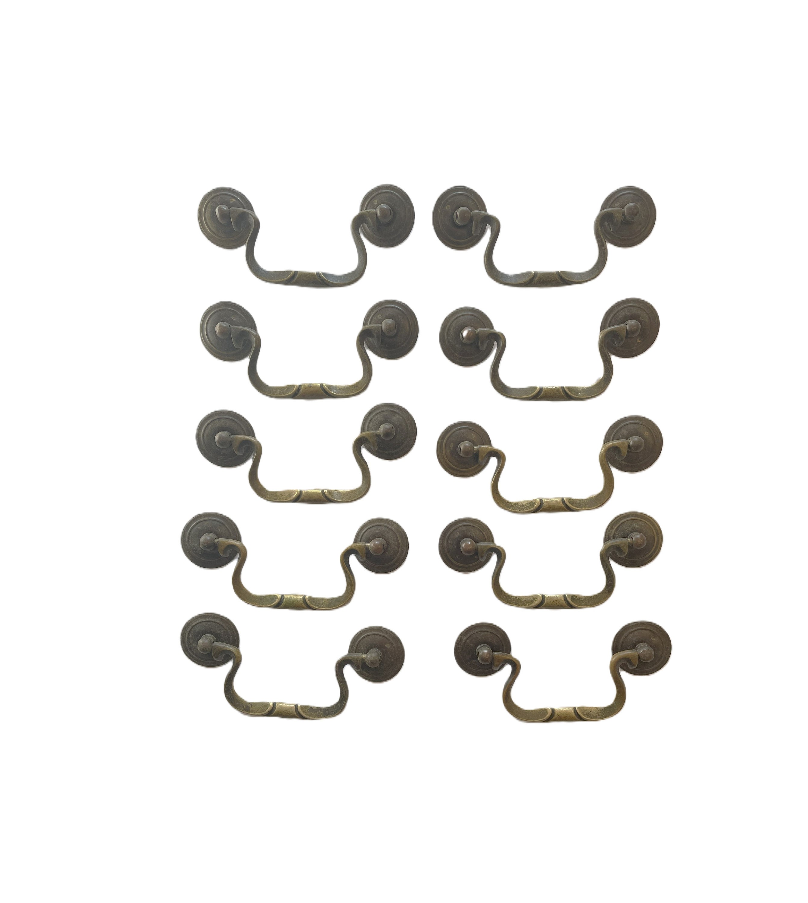 10 Old, Matching, Brass Drawer Pulls Knocker Bail Mount Handles Drop Sway 3 5/8 OC - Etsy