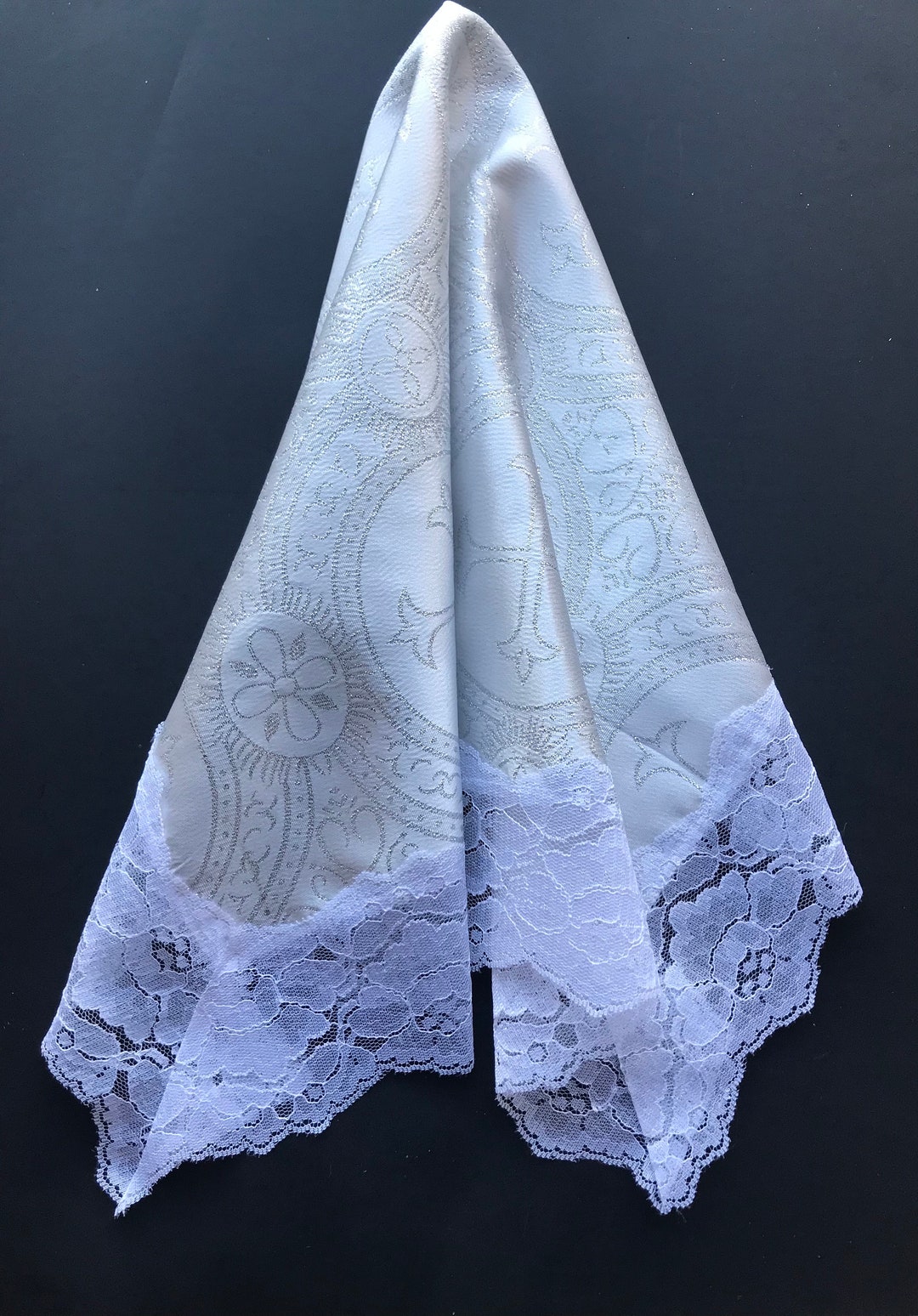 Church Scarf - White & Silver With Lace - Etsy