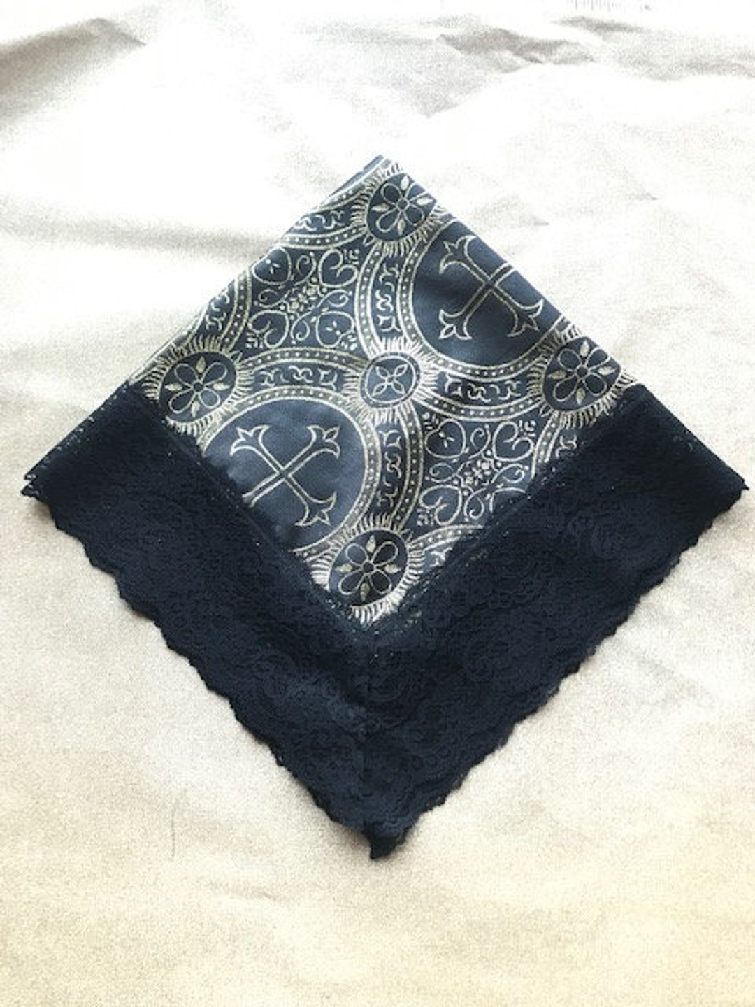 Church Lap Scarf/prayer Cloth - Black With Images of Gold Crosses - Etsy