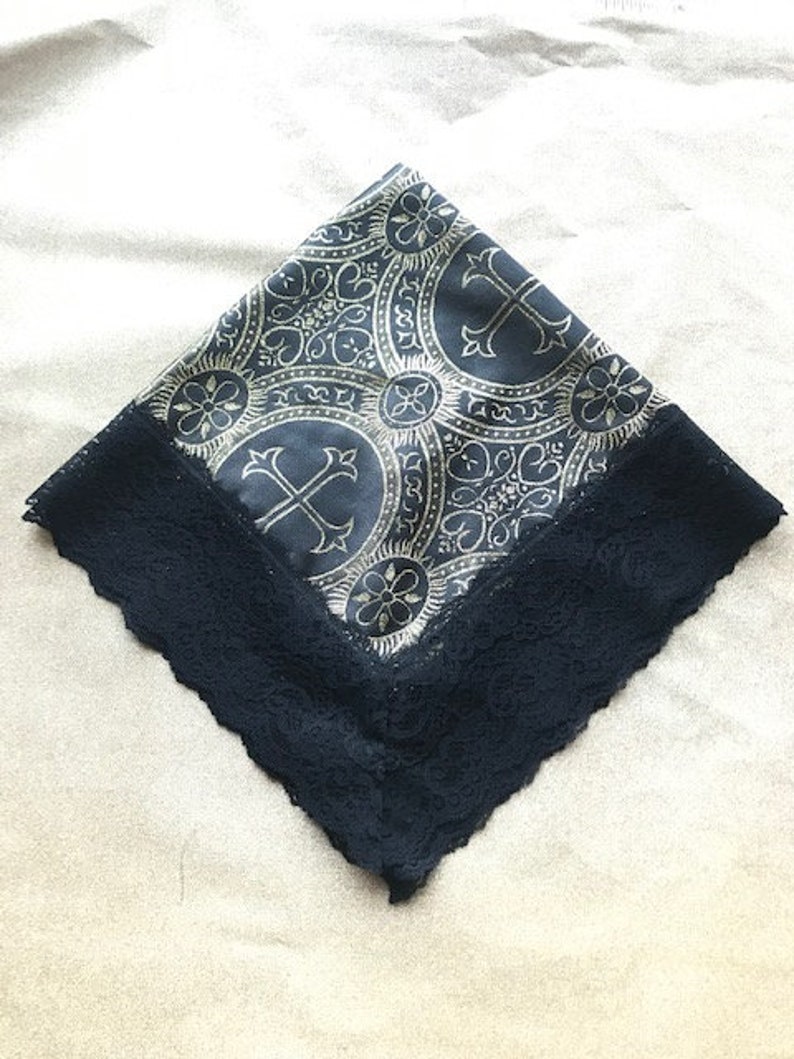 Church Lap Scarf/prayer Cloth - Black With Images of Gold Crosses - Etsy