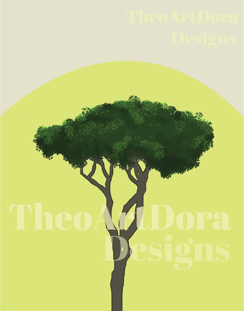 Italian Stone Pine umbrella Pine Tree Modern Print, Instant Digital ...