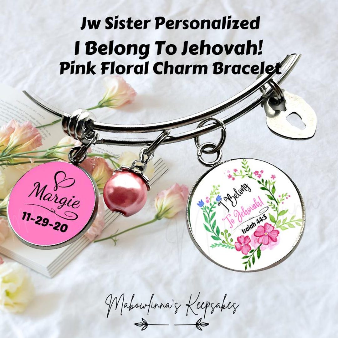 JW Baptism Gift "i Belong to Jehovah" "pink Floral" Design Charm ...