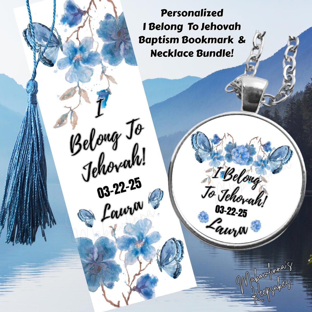 Personalized JW Baptism Gift Bundle Laminated Blue Floral Butterfly ...