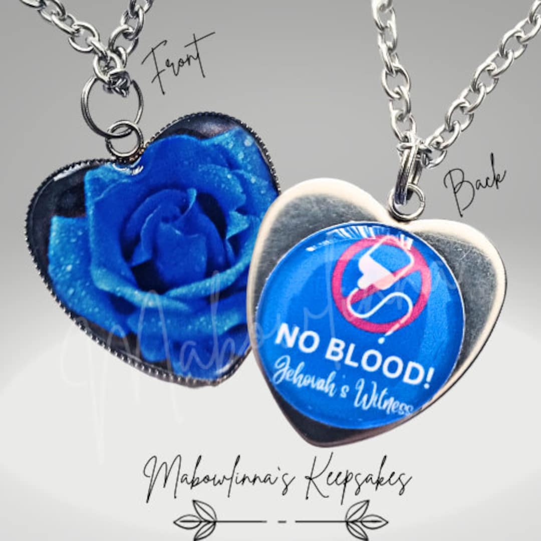 JW Sister "no Blood" Medical Alert "blue Rose" Heart Necklace Jehovah ...