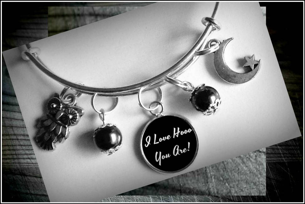 Owl & Moon Bangle Charmed Message Bracelet Gift for | Etsy