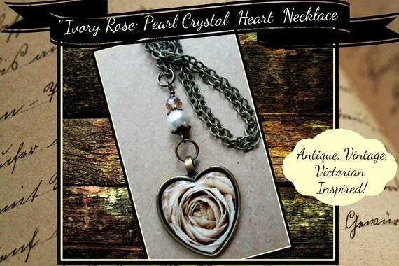 Antique Vintage Ivory Rose Flower Heart Pearl Crystal | Etsy