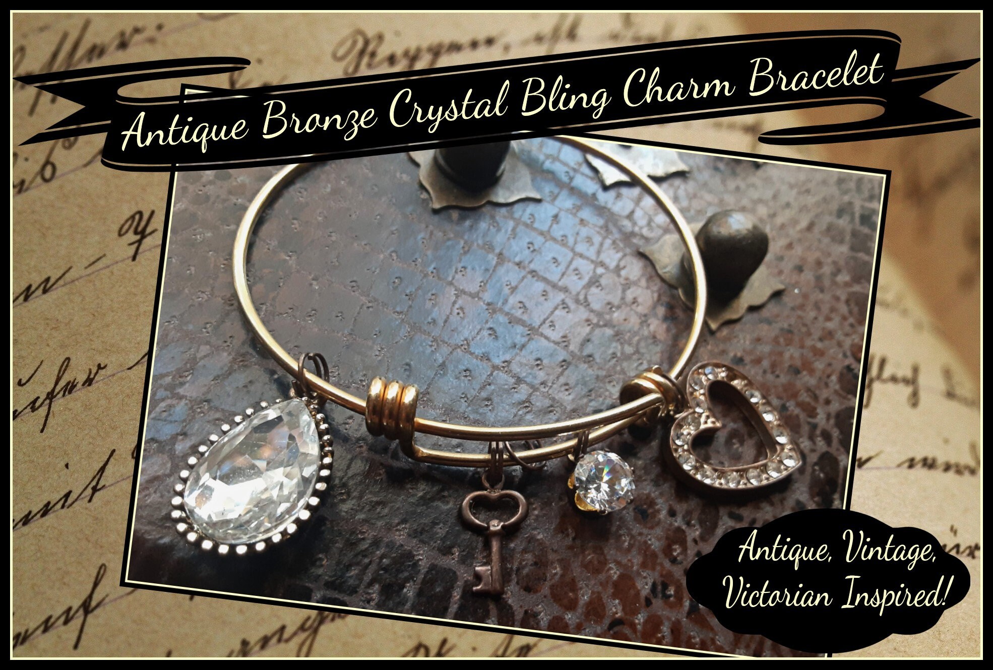 Antique Vintage Victorian Inspired Charm Bangle Bracelet - Etsy