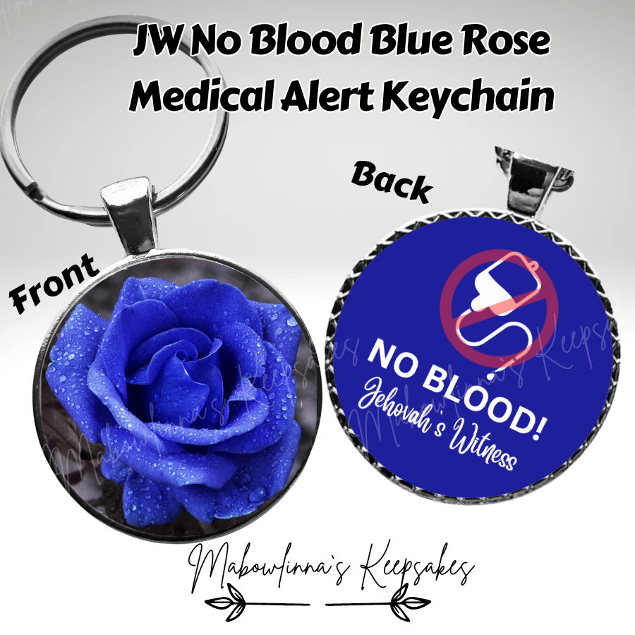 JW Sister "no Blood" Medical Alert "blue Rose" Double Sided Keychain ...