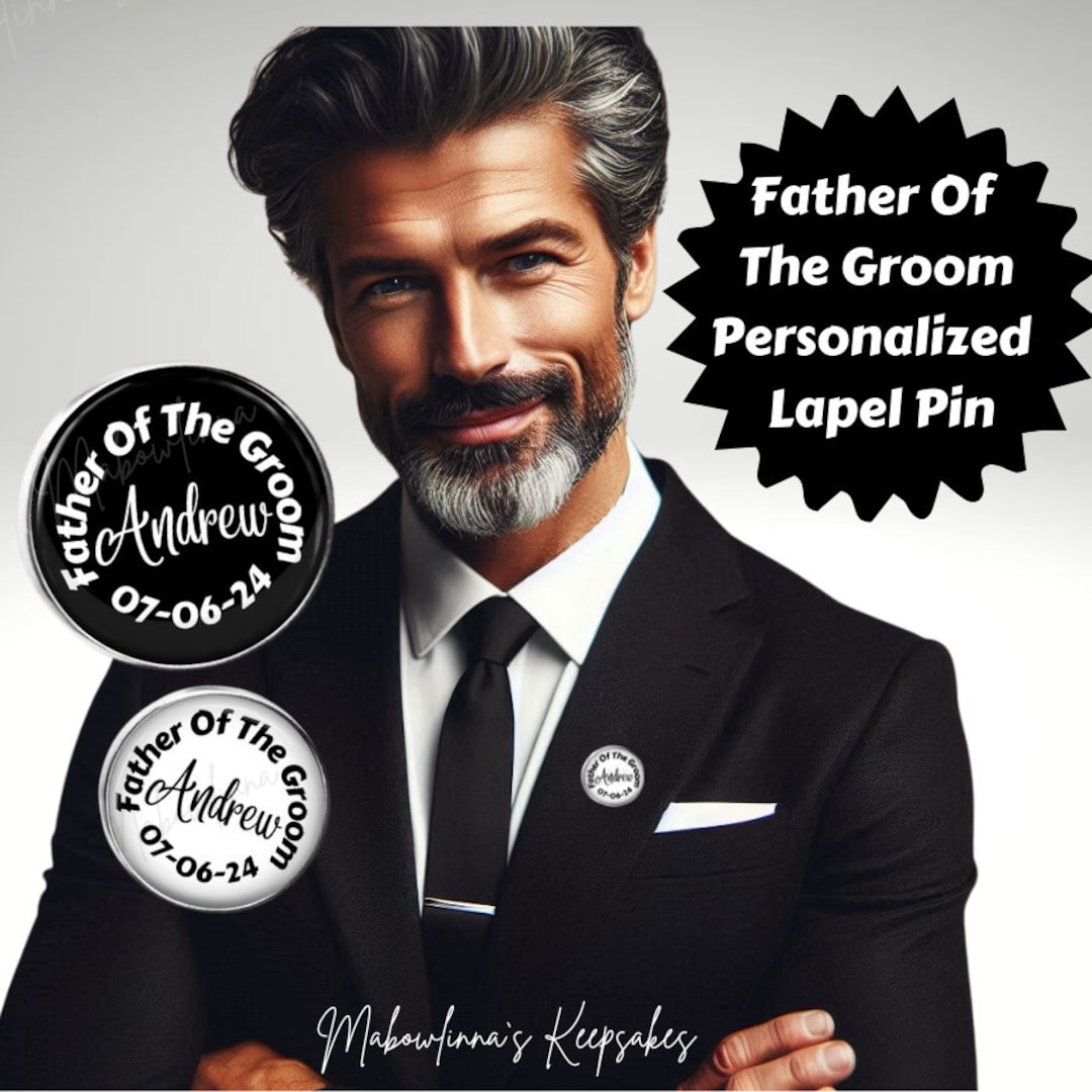 Personalized Father of Groom Lapel Pin Black or White Stainless Steel ...
