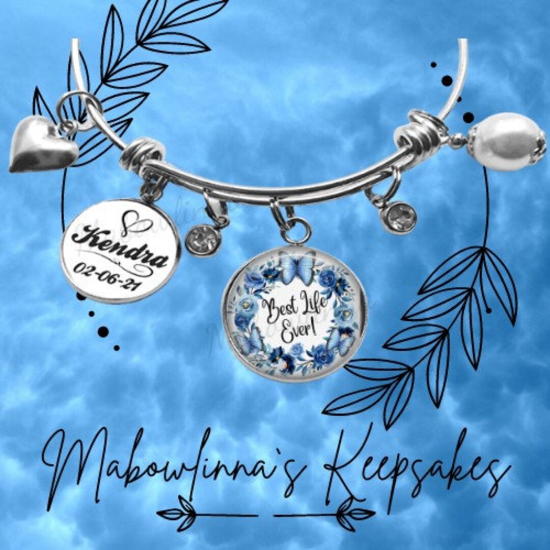 Jw "best Life Ever" Baptism Charm Bracelet Blue Floral Butterflies With ...