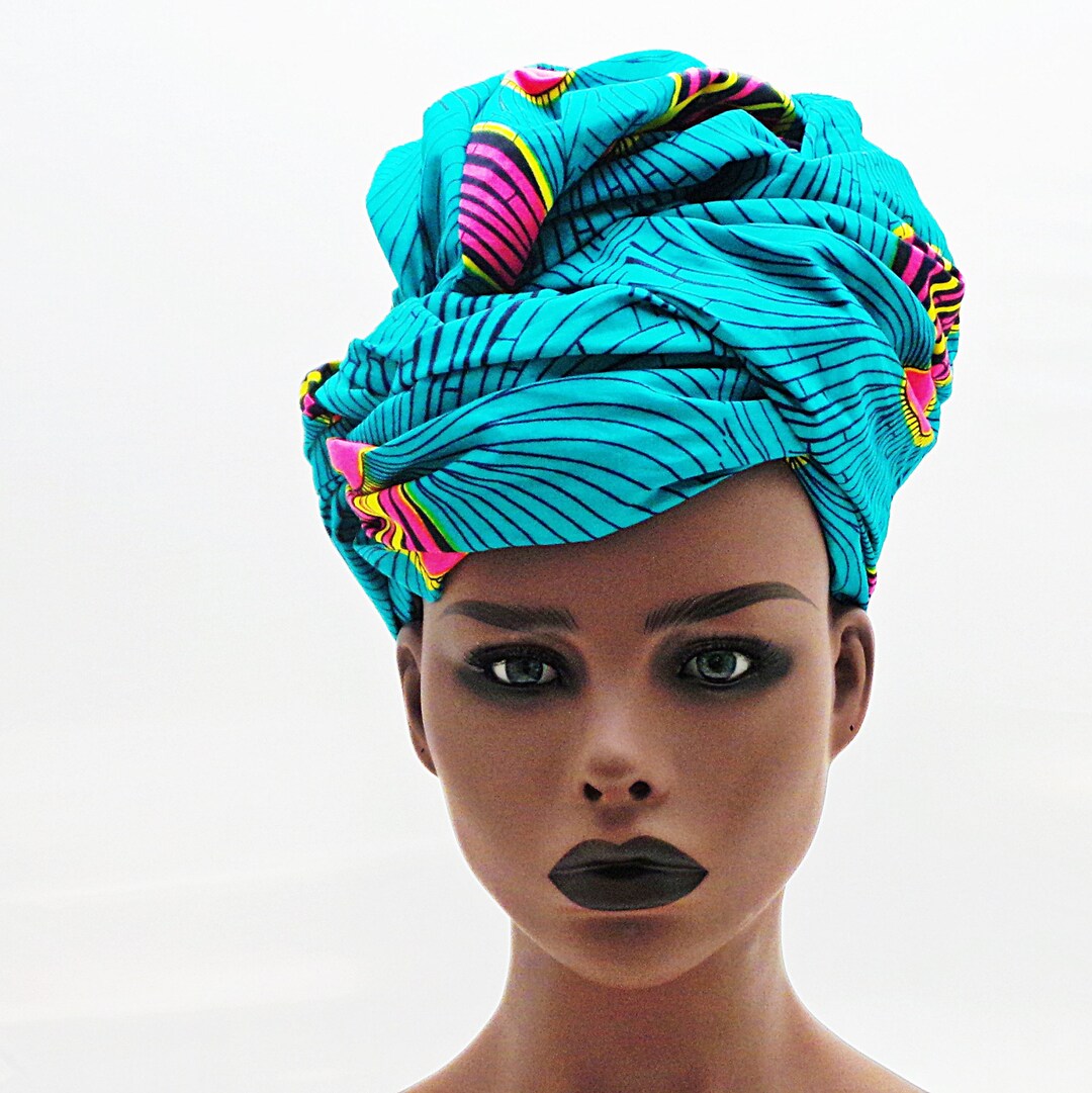 Kente Print Headwrap and Face Mask Set: Turquoise African Wax Cotton - Etsy