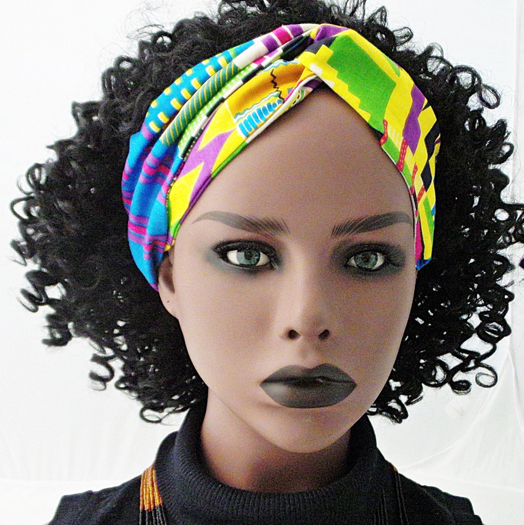 Kente Print Turban Headband & Face Mask Set: Adjustable, Handmade - Etsy