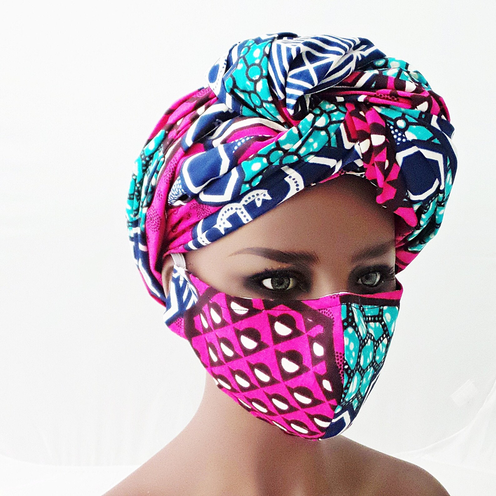 African Print Headwrap and Face Mask Set Magenta Pink and | Etsy