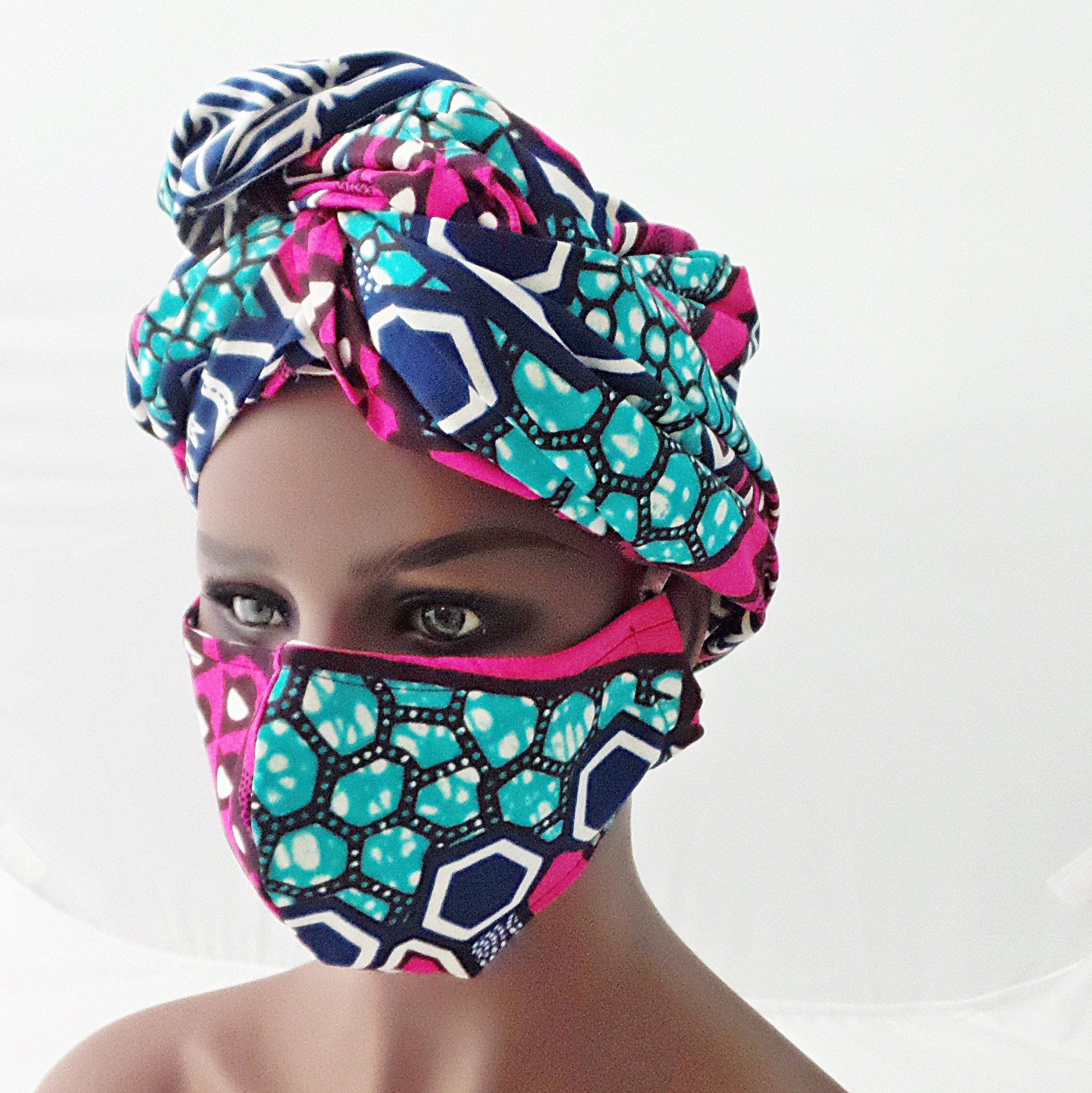 African Print Headwrap and Face Mask Set Magenta Pink and | Etsy