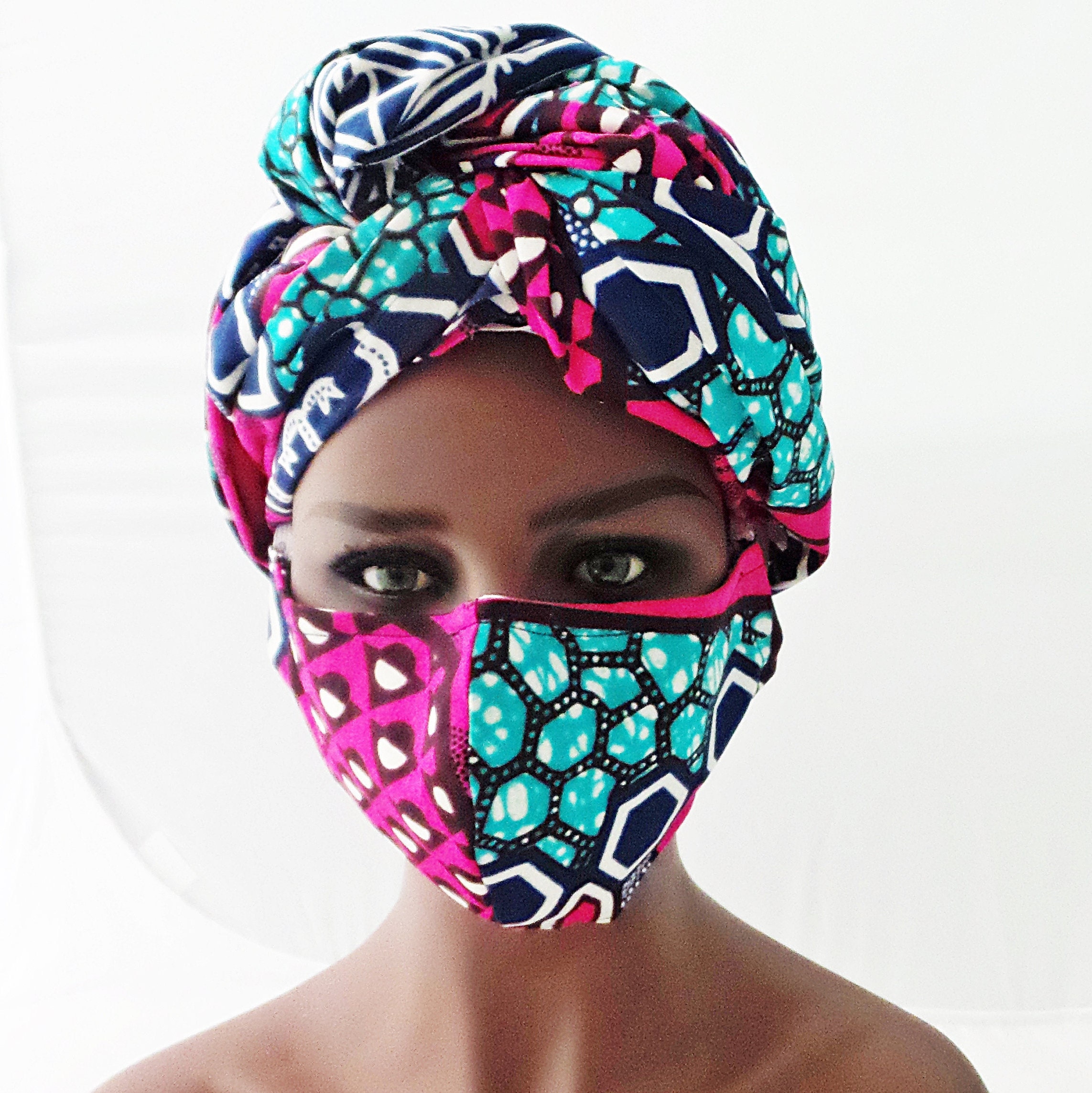 African Print Headwrap and Face Mask Set Magenta Pink and | Etsy