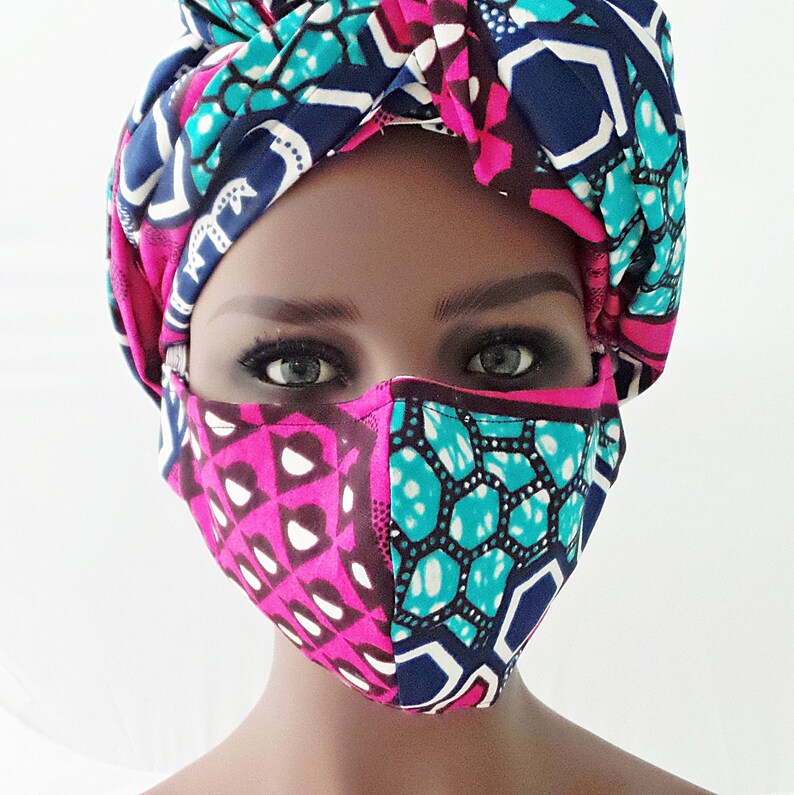 African Print Headwrap and Face Mask Set Magenta Pink and | Etsy