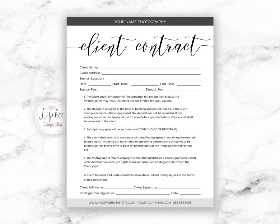 Client Contract Template Script Font 8.5x11 | Printable Photography ...