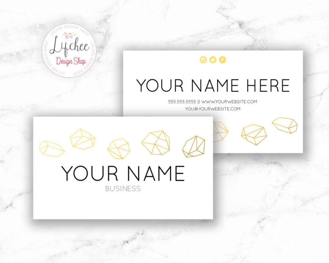 Gold Foil Diamond Business Card Template 3.5x2 | Golden Geometric ...