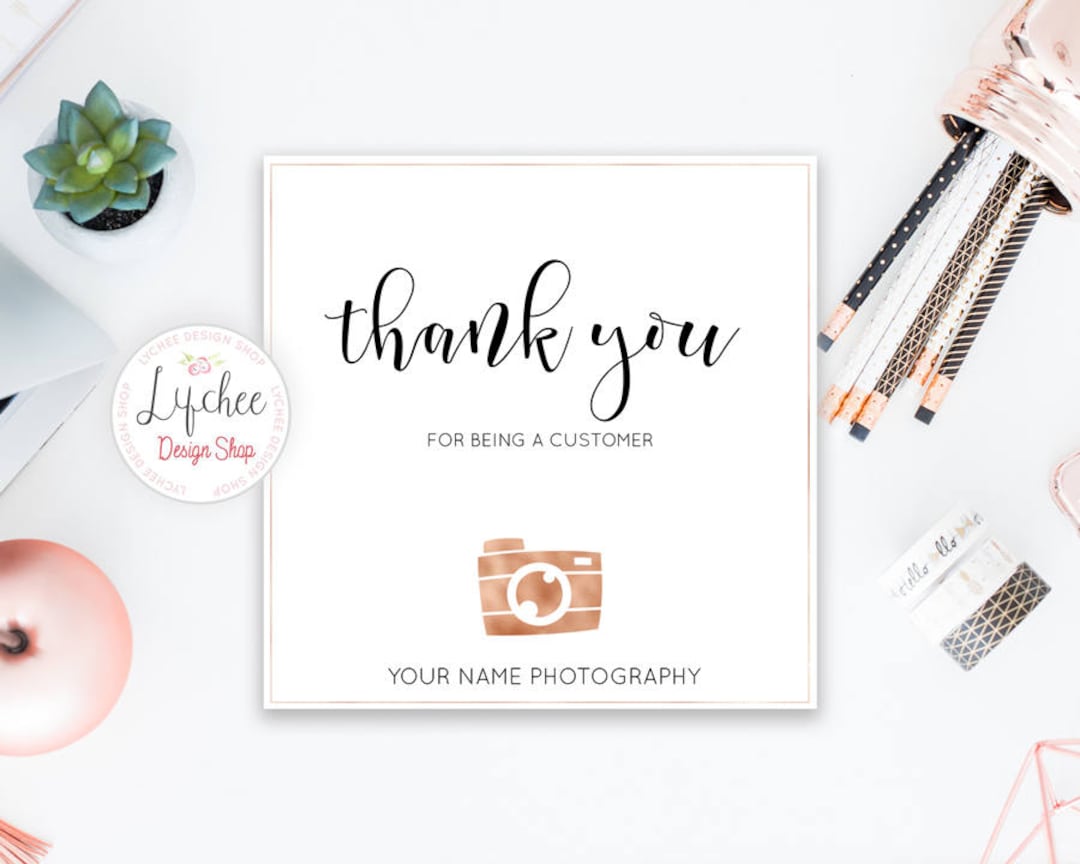 Photographer Business Rose Gold Camera Square Thank You Card ...