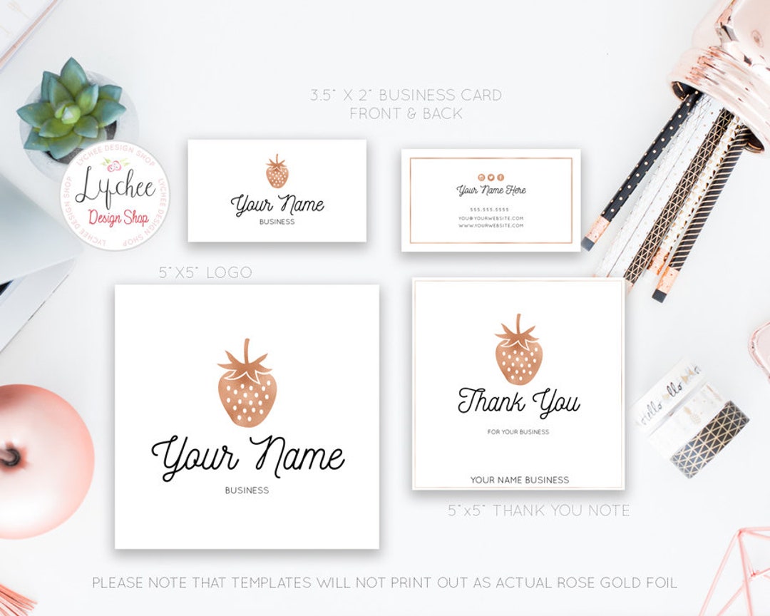 Rose Gold Strawberry Business Branding Package | Photography Watermark ...