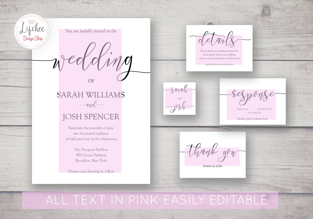 Printable Wedding Invitation Template Set | Script Lettering Wedding ...