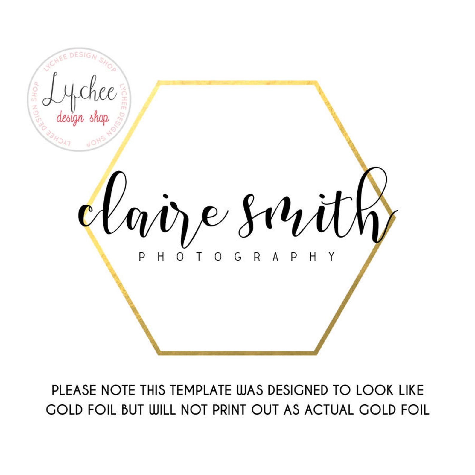 Pre-made Gold Foil Hexagon Watercolor Logo Design Template | Etsy