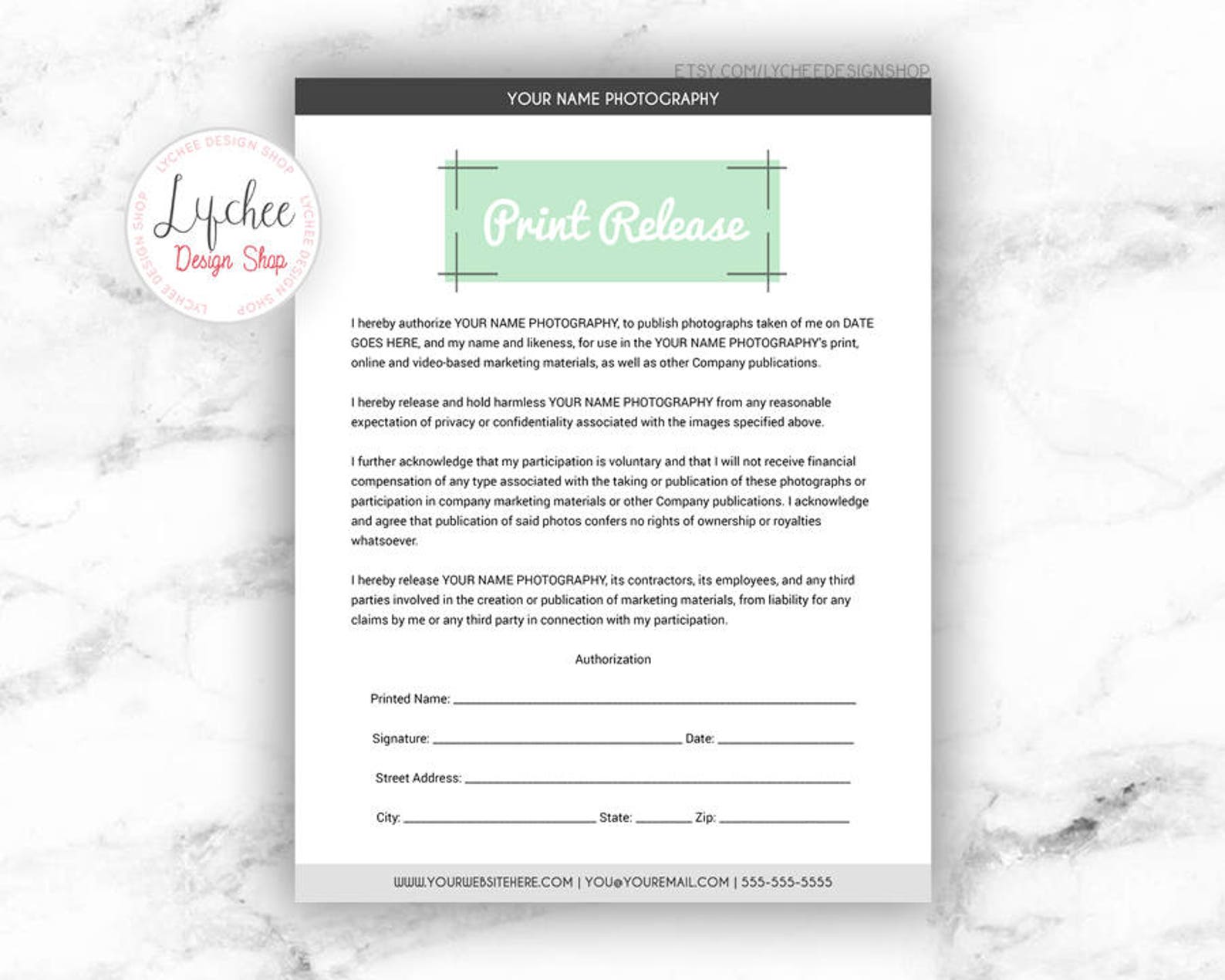 Minimalist Editable Photo Print Release Template 8.5x11 | Printable ...