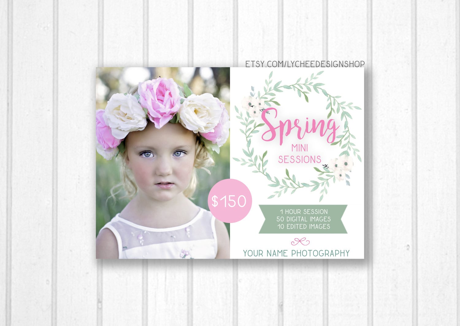 Watercolor Spring Mini Session Digital Template 7x5 Card | Photographer ...